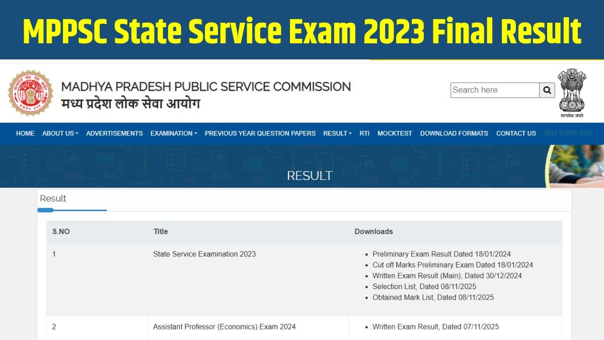 MPPSC State Service Exam 2023 Final Result: एमपीपीएससी राज्य सेवा परीक्षा 2023 का फाइनल रिजल्ट ...